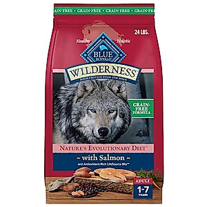 Blue Buffalo Wilderness Adult High-Protein Dry Dog Food with Real Salmon, Grain-Free, Made in the USA with Natural Ingredients, Salmon, 24-lb. Bag
