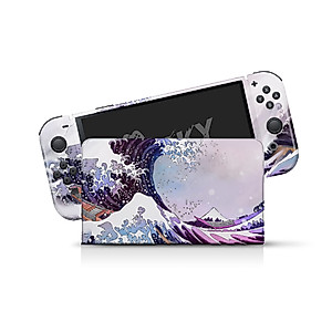 Tacky Design Wave Skin Compatible with Nintendo Switch OLED Skin Wrap Cover, Purple Skin for Nintendo Switch OLED Stickers, Premium Vinyl 3M Full Wrap Decal, Compatible with Joy-Con, Console, Dock.