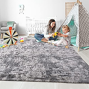 ISEAU Rugs for Living Room Ultra Soft Shag Area Rug 4'x6' Carpet for Bedroom, Non-Slip Fluffy Dorm Rug for Kids Room Home Decor, Light Grey