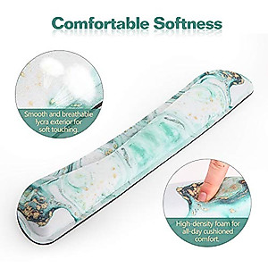 MoKo Keyboard Wrist Rest Pad and Mouse Pad Wrist Support, Ergonomic Raised Memory Foam, Non Slip PU Rubber Base [Pain Relief] for Office, Computer, Laptop, Typist, Gamer - Marble Green