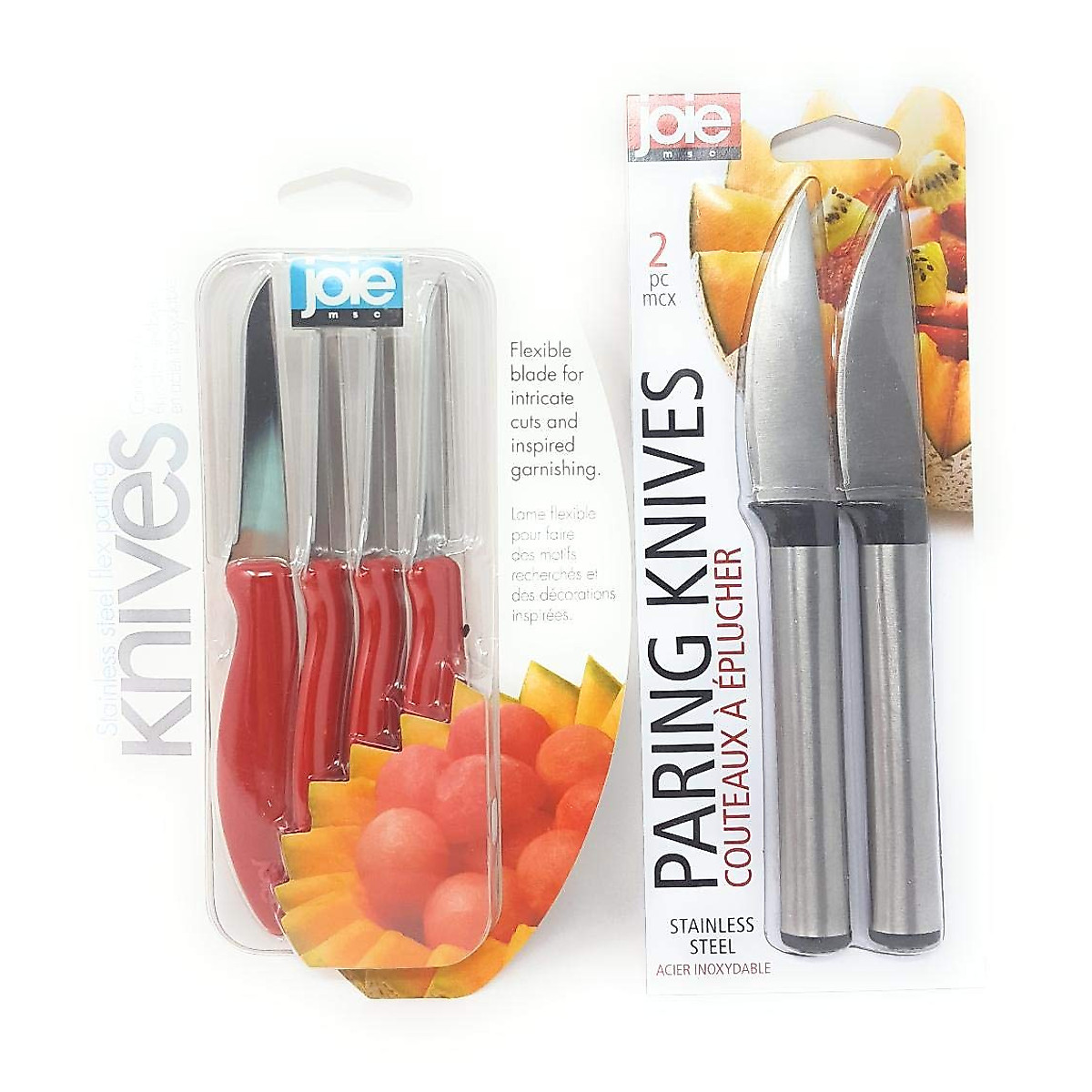 Joie Paring Knives Bundle with Joie Stainless Steel Flex Paring Knives (Assorted Colors)