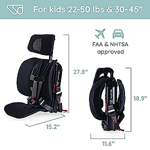 WAYB Pico Travel Car Seat with Premium Carrying Bag- Lightweight, Portable, Foldable - Perfect for Airplanes, Rideshares, and Road Trips - Forward Facing for Kids 22-50 lbs. and 30-45”