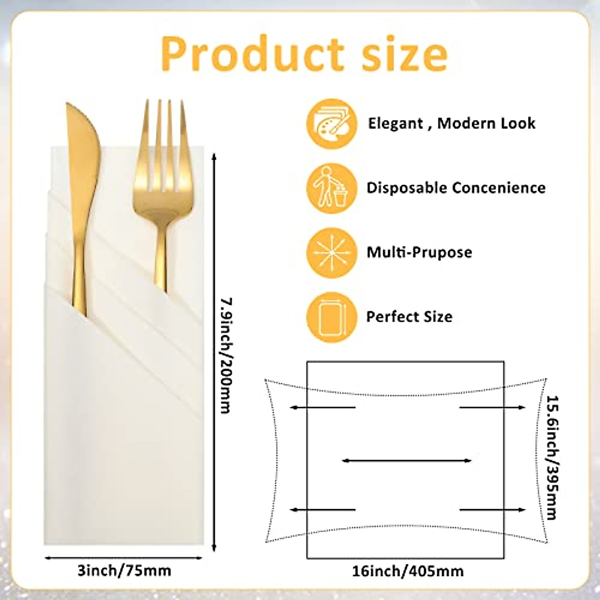 Cindeer Paper Linen Dinner Napkin Disposable Air Laid Napkin Pre Folded Guest Hand Towel with Built in Flatware Pocket for Silverware Wedding(150 Pcs)
