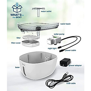 Rosewill 2L Automatic Pet Water Fountain, LED Indicator & Auto Turn Off, 2 Modes Water Dispenser, Incredibly Quiet, Low Energy Consumption, White - (RPWF-21001)