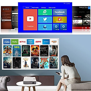 1080 Native Projector 6000 Lumen, Full HD Android Projector with WiFi Bluetooth, 300" Max Image, Side Projection & 4D Keystone Correction, Screen Mirroring / Casting, Compatible Smartphone TV Sticks