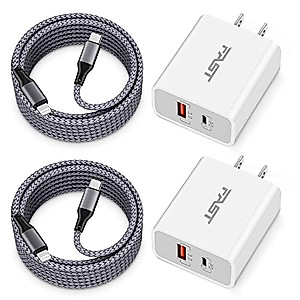 iPhone 14 13 12 Super Fast Charger [Apple MFi Certified], LUOSIKE 2-Pack 20W PD Fast USB C Wall Charger Block with 10FT Long USB C to Lightning Cable for iPhone 14 13 12 Pro Max Mini 11 XS XR X, iPad