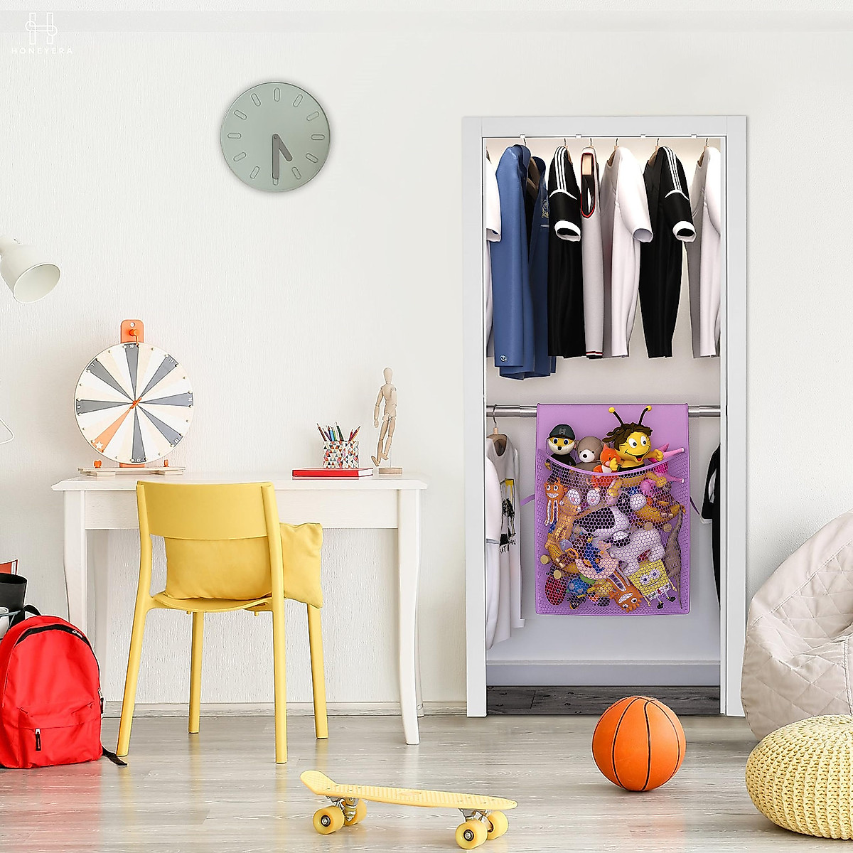 Stuffed Animal Storage Pocket for Closet and Chair Caddy Organizer for Stuffier, Baby Ideas Holder, Toy Plush Storage/Hammock Hanging Storage Net Big Girls Toddler Large Bag Animals Purple