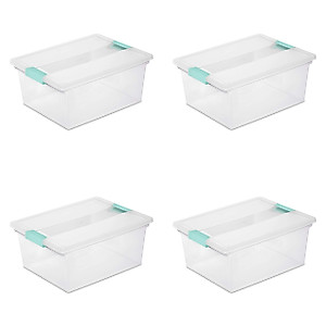 Sterilite 32 Quart/30 Liter ClearView Latch Box, Clear with Sweet Plum Latches, 6-Pack & Deep Clear Plastic Stackable Storage Container Bin Box Tote with Clear Latching Lid Organizing Solution, 4 Pack