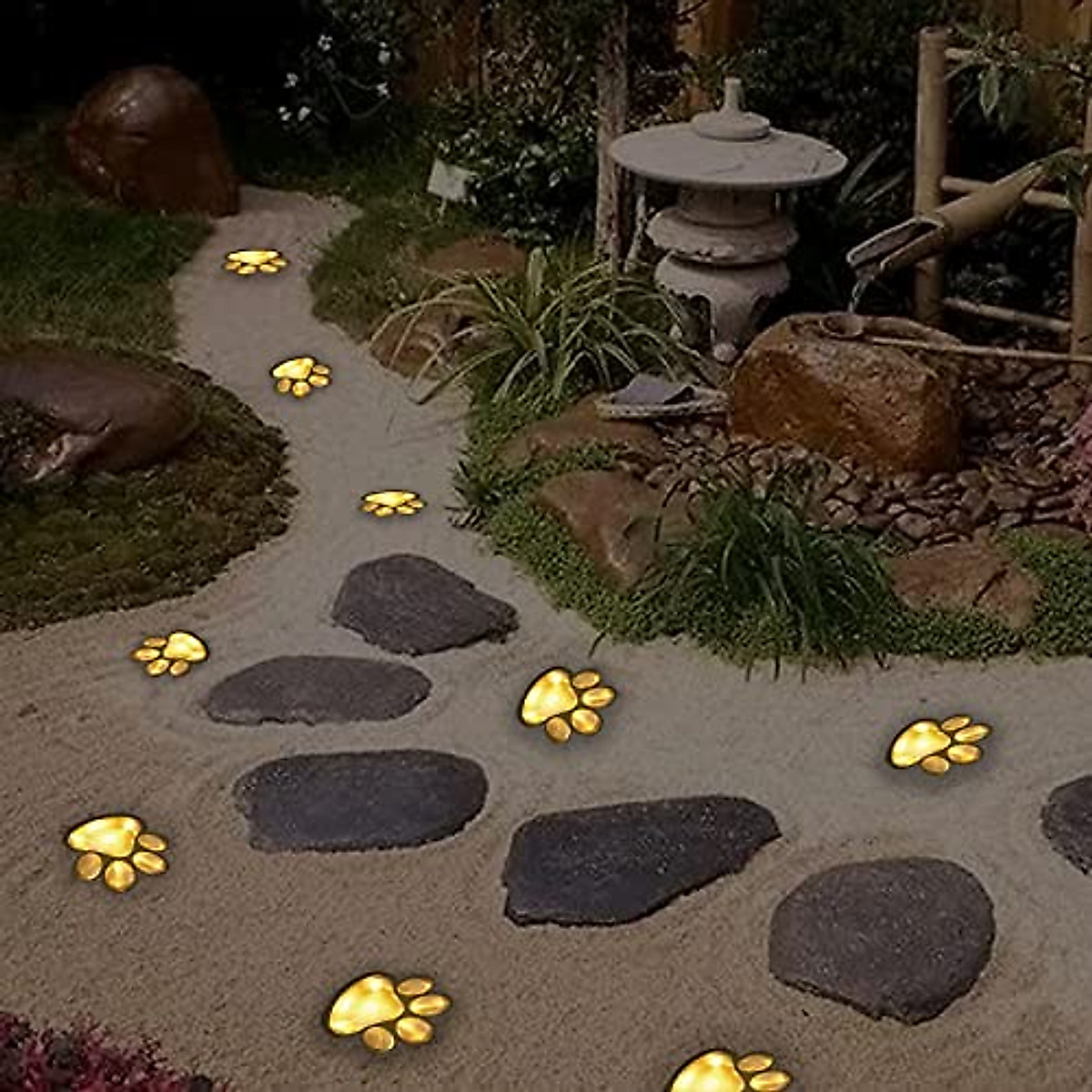 Paw Print Solar Lights – Solar String Lights Outdoor Waterproof LED (Set of 8), Dog Cat Decorative Lamp, Pet Print Path Lights, Vibrant Garden Solar Lights, Gifts for Pet Lovers(Warm White Paw Print)
