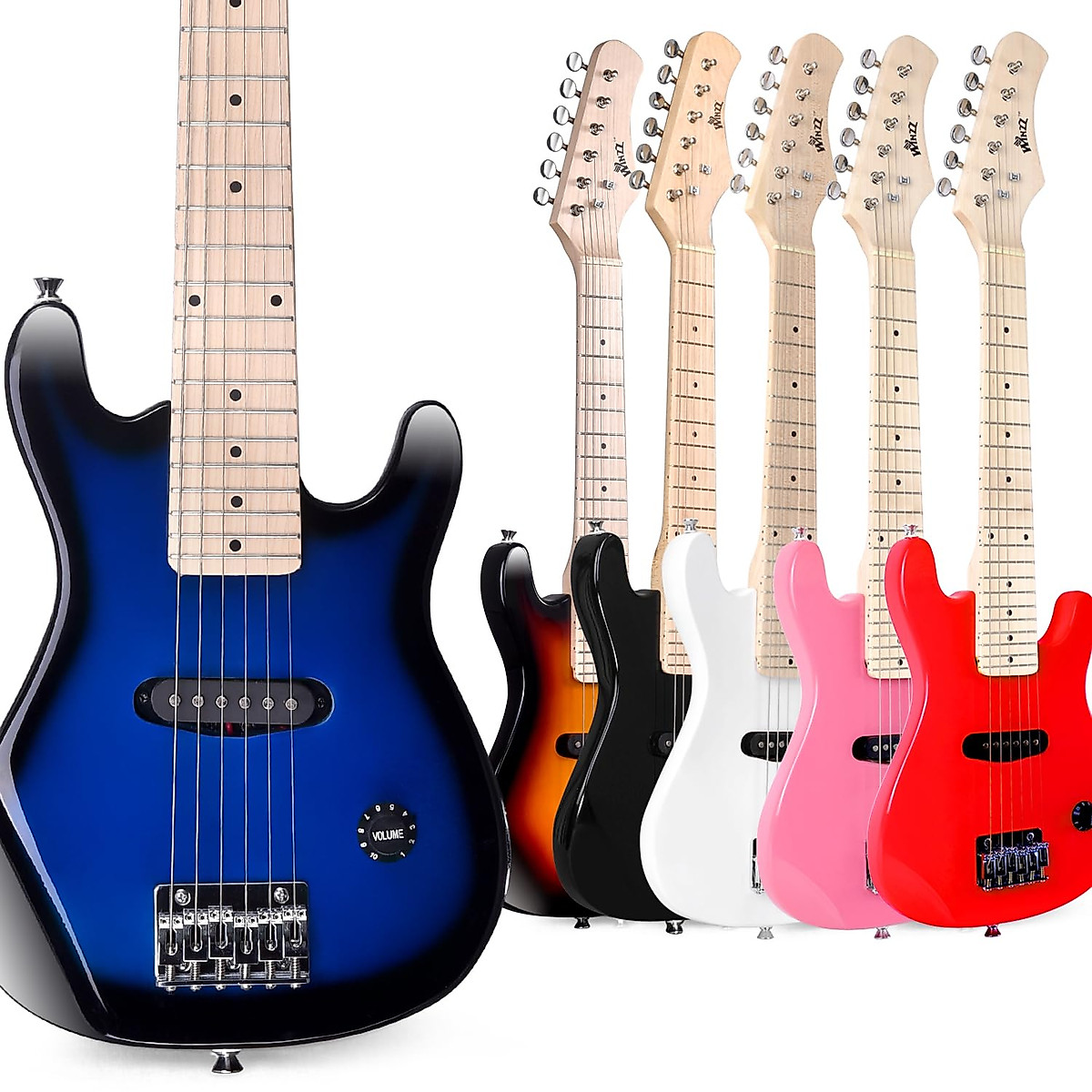 WINZZ EGM100 30 Inches Real Kids Electric Guitar with Beginner Kit, Right Handed, Blueburst