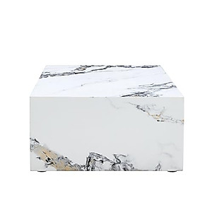 Maotifeys White Marble Coffee Table for Living Room Rectangular Faux Marble Center Table Modern Elegant Wooden Cocktail Table for Home Office -Fully Assembled