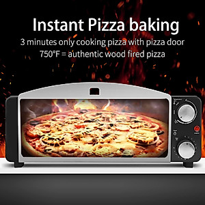 CTT 2 in 1 Baker Pizza Oven Countertop Toaster Multi-Functional,Instant Pizza Cooking With Removable Pizza Door, Flip Up & Away for Space Saving, High Capacity,1200 W, 4-Slice