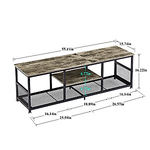 VECELO Industrial TV Stand for Televisions up to 65 Inch, 55" Entertainment Center with Open Storage Shelves for Living Room/Bedroom, 3 Tiers Media Console Table with Metal Frame, Grey, 55 Inches