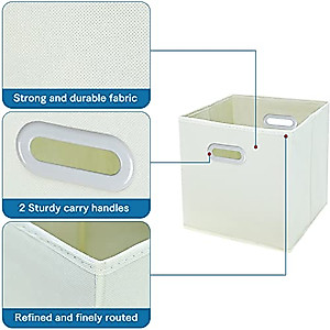 STOREONE Fabric Storage Bins Cubes Baskets Containers-(11X11X11") with Dual Handles Cube Storage Organizer Bins for Shelf Closet, Bedroom Organizers, Foldable Set of 3 (Creamy- White )