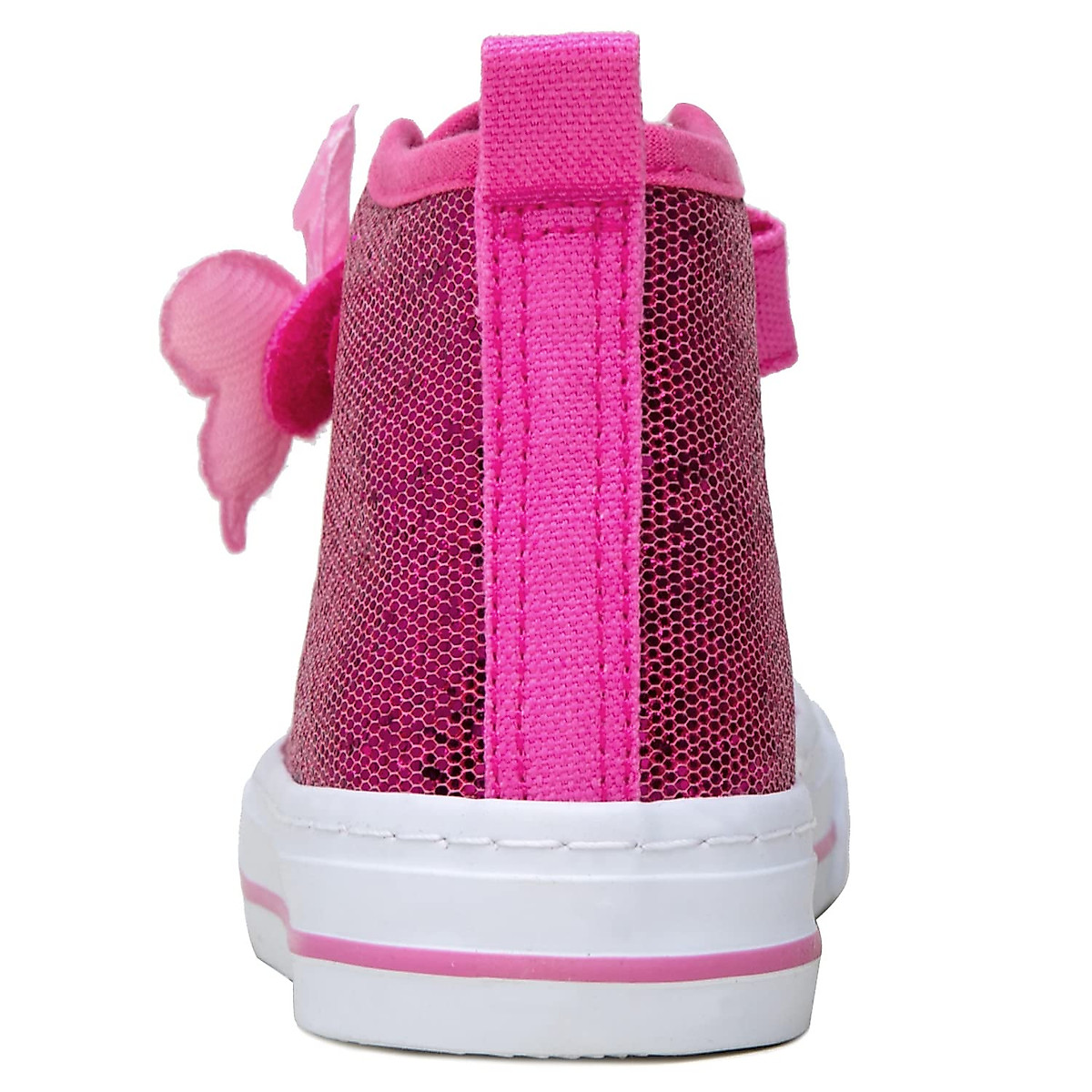 Toandon Girls Kids Sneakers Glitter Canvas Shoes Sparkle High Top Toddler Child Adjustable Hook Loop Straps Velcro Non Slip Lightweight Walking Outdoor Butterfly Pink Size 2