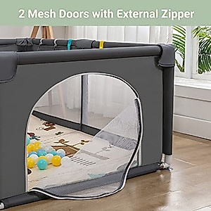 Baby Playpen with Playmat, Cuddor Large Play Yard for Babies and Toddlers 79'' x 59'', Infant Activity Center Play Pen Fence Indoor and Outdoor (Dark Gray)