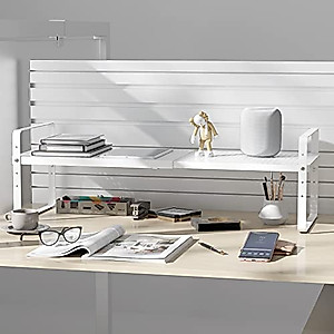Expandable Cabinet Shelf Organizer Adjustable Metal Spice Rack Stackable Freestanding Counter Storage Shelves for Kitchen Cabinet Under Sink Office Desk (White - 2Pack - L16.5-27'' * W10.2'' * H9.6'')
