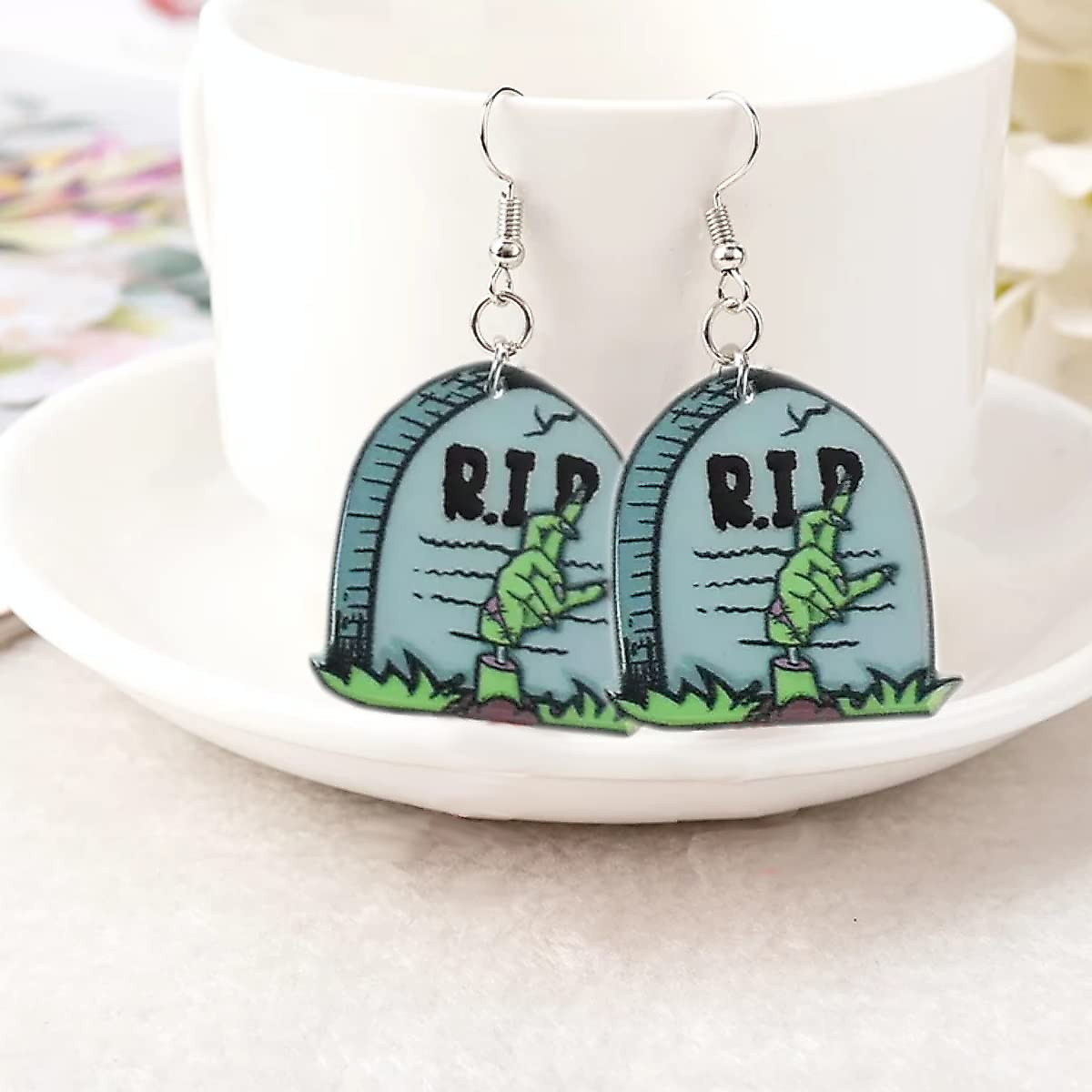 Tombstone Earrings for Women - Day of the Dead Jewelry - Gravestone Earring (The Tombstone)