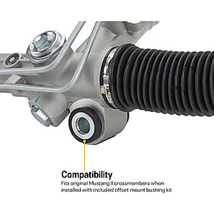 Mustang II Power Steering Rack & Pinion w/Offset Bushings, 82-88 T-bird Design, AN-6 Fittings, 3/4"-36 Spline Input, Compatible with Original & Aftermarket Crossmembers, 15:1 Ratio
