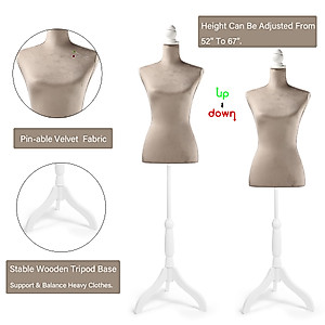 HOMBOUR Female Mannequin Torso Dress Form, Sewing Mannequin Body, Adjustable Manikin with Wooden Tripod Base Stand for Display Dressmaker Jewelry, Grey