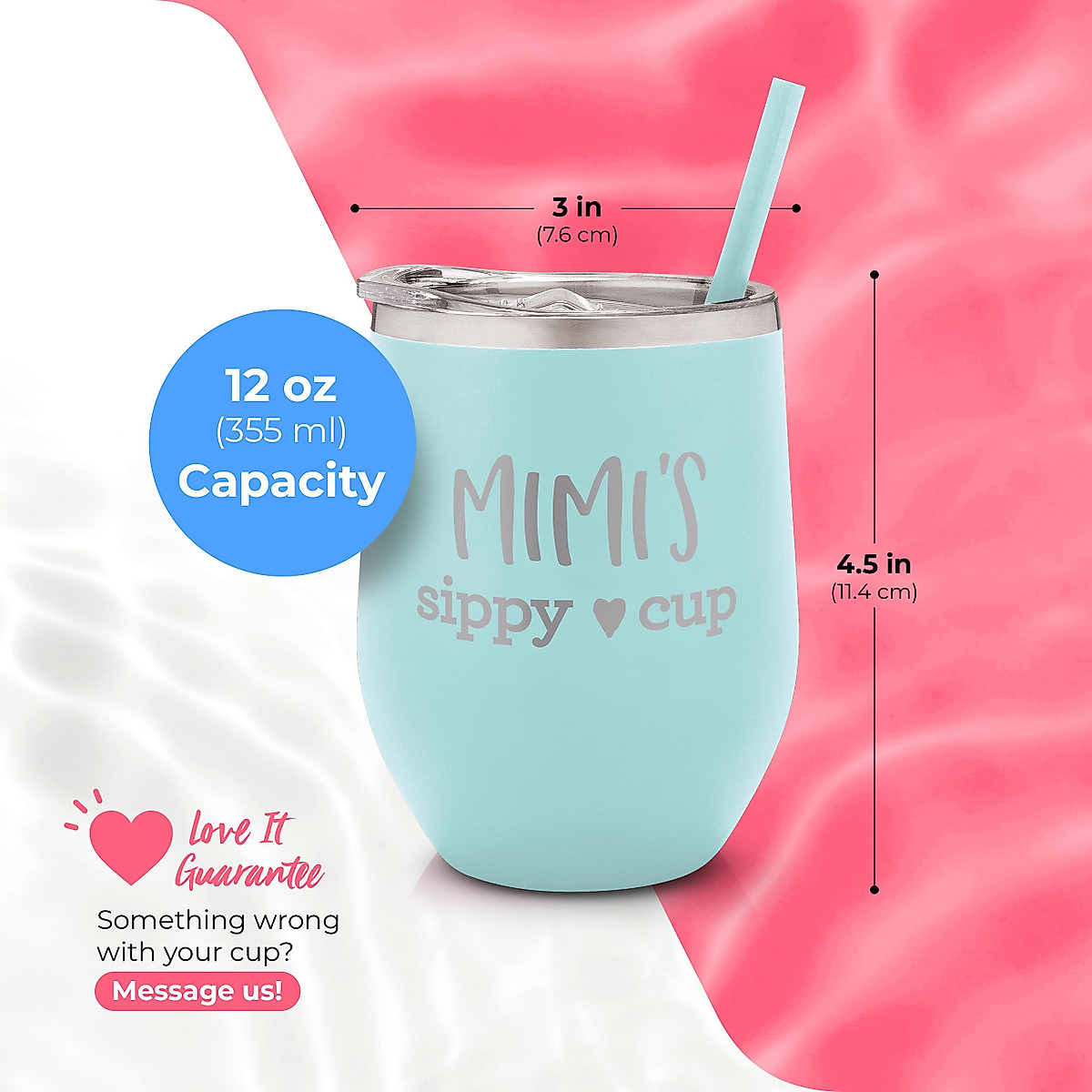 Mimi's Sippy Cup Insulated Wine Tumbler - New Mimi - Mother's Day Tumbler with Straw - Adult Sippy Cup Mommy Juice, Mama Cup Gift - Wine Tumbler for Mimi - Mom Juice Tumbler - Wine Sippy Cup
