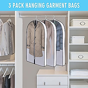 WinFong 50" Garment Bags for Hanging Clothes, Clear Moth Proof Suits Covers with 4" Gussets for Closet Storage and Travel Hanging Clothes Bag for Coat, Sweater, Jacket, Dress, Shirts, 3 Pack