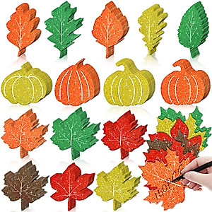 Cholemy 150 Pcs Large Fall Leaves Pumpkin Cutouts Glitter Paper Fall Leaves Die Cuts Artificial Confetti Maple Leaves Elm Leaf Leaves Pumpkin Cutouts for Classroom Bulletin Board Thanksgiving Autumn
