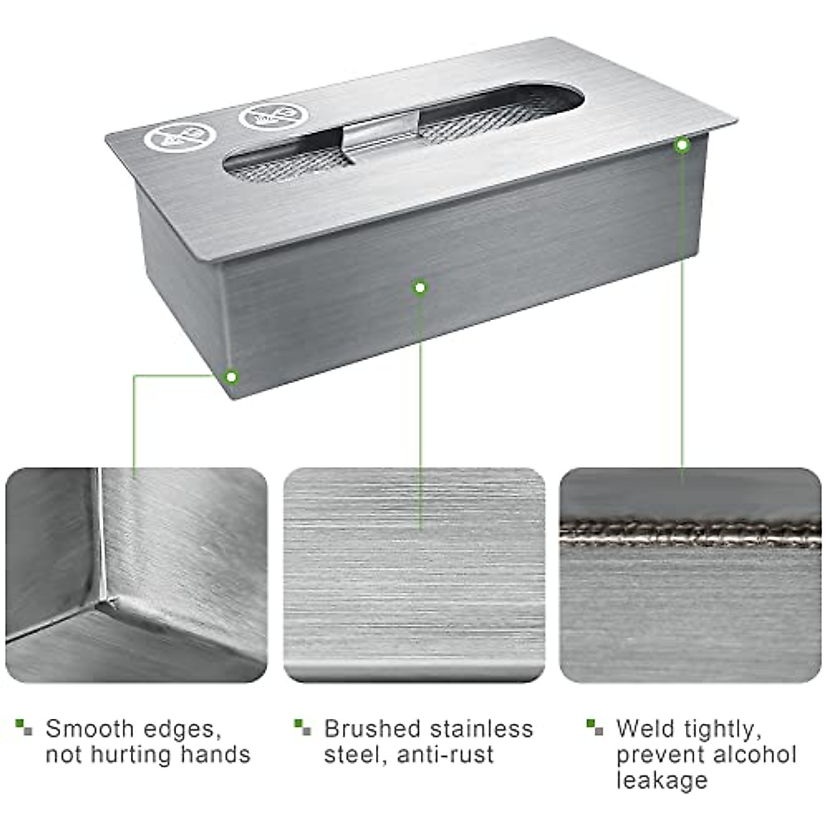 Tabletop Fire Pit Burner, Indoor Outdoor Ventless Table Styled Firepits Portable Fire Bowl Pot Insert, Real Flame Like Gel Fireplaces or Wood Log Fire Pit Wick, Stainless Steel