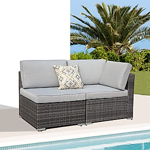 Patiorama 2-Piece Patio Furniture Set, Outdoor Sectional Sofa, All-Weather Grey PE Wicker Rattan Conversation Set,Outdoor Couch Loveseat,Patio Seating for Porch Balcony Garden Pool(Light Grey Cushion)