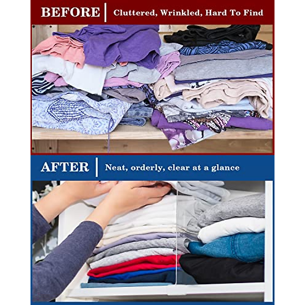 MOVNO Shelf Dividers for Closet Organization 6 Pack, Acrylic Shelf Dividers Separator, Clear Closet Dividers, Adjustable Plastic Shelve Divider for Bedroom, Kitchen, Office, Cabinets, Bathroom