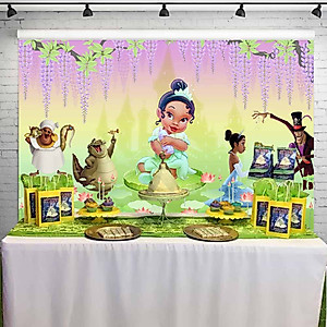 Baby Tiana Baby Shower Backdrop Purple Flower Castle Green Background Princess and Frog Party Decorations 1st Birthday Party Banner 7x5 ft 160