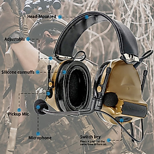 Hearangel Tactical Headset,Sound Pickup Noise Reduction & K 2 Pin PTT for Airsoft Activities (Coyote Brown)