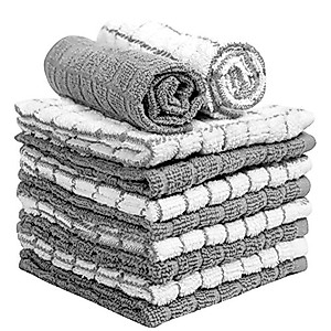 Bumble Premium Cotton Dish Cloths (12" x 12") Grey Check Design | Highly Absorbent | Natural Ring Spun Cotton | Kitchen Dish Towel Set | 380 GSM - 8 Pack