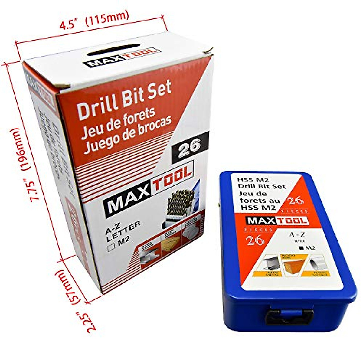 MaxTool 26 Pieces Drill Set 26PCs/26-Piece Twist Drill Bit Set High Speed Steel M2 Fully Ground Letter A to Z; JBS02H10R26