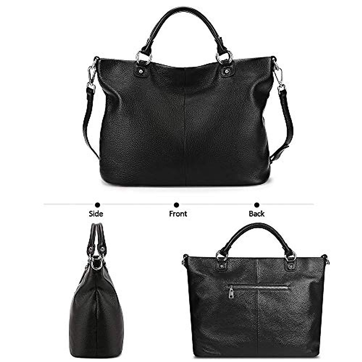 Kattee Women's Soft Genuine Leather 3-Way Satchel Tote Handbag Black
