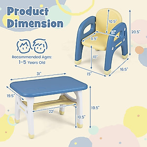 Costzon Kids Table and Chair Set w/Montessori Toys, Kids Activity Table w/Storage Shelf, Building Blocks, Cute Dinosaur Shape Chair, Easy to Clean, Preschool, Kindergarten (Table and 2 Chairs)