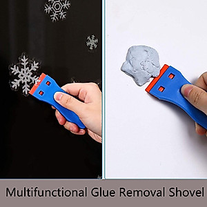 VESNIBA Multifunctional Glue Removal Shovel Plastic Scraper Tool Plastic Scraper Sticker Remover Tool Car Sticker Remover Scraper for Cleaning (1 Pcs*Shovels + 10 Pcs*Blad 409 Carpet (Blue, One Size)
