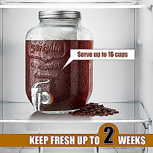 Tanlade 2 Pcs 1 Gallon Cold Brew Coffee Maker and 2 Pcs Stainless Steel Mesh Filter Cold Brew Mason Jar Drink Dispenser Thick Glass Iced Tea Maker Large Iced Coffee Maker Carafe