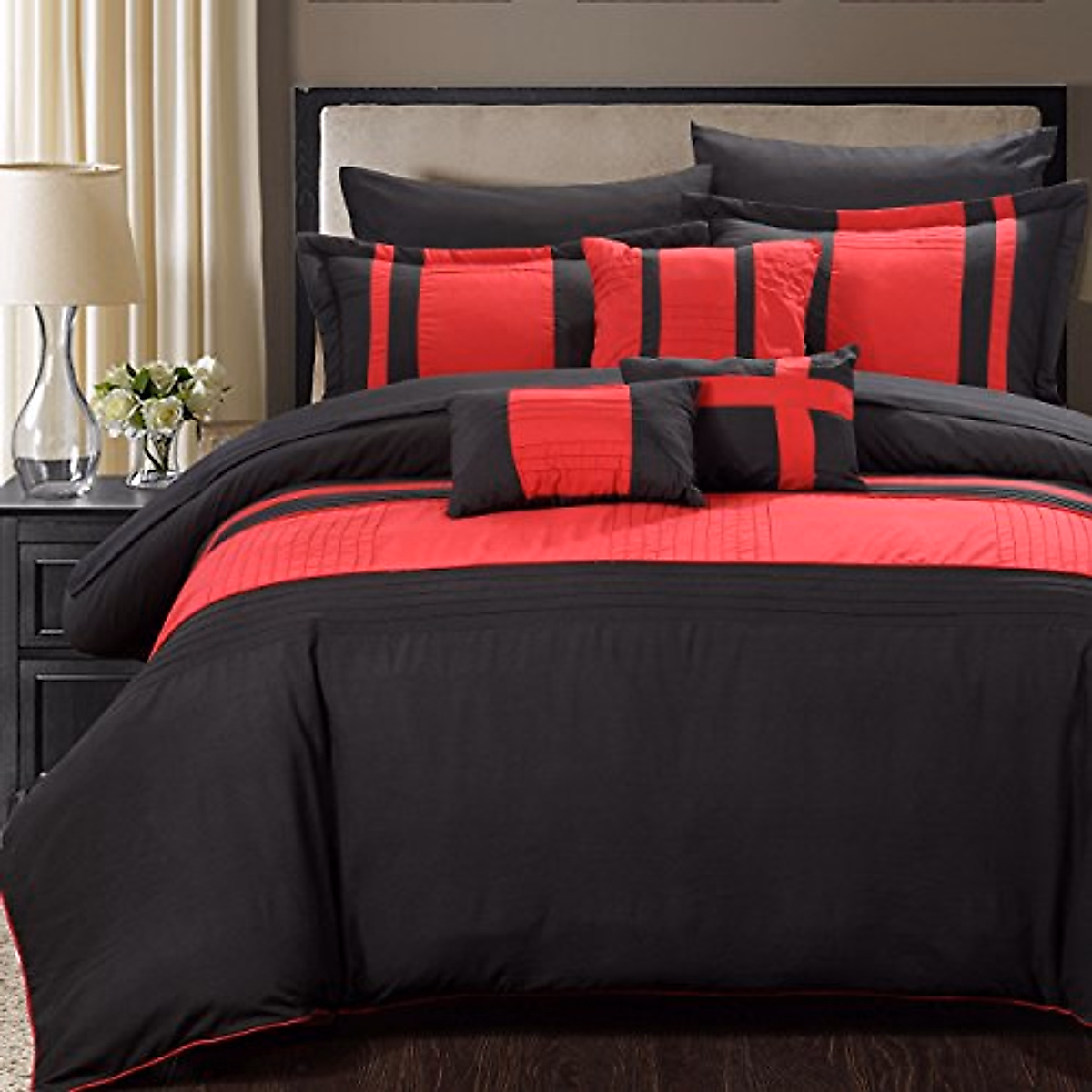 Chic Home Fiesta 10-Piece Bed in A Bag Comforter Set, Queen, Red