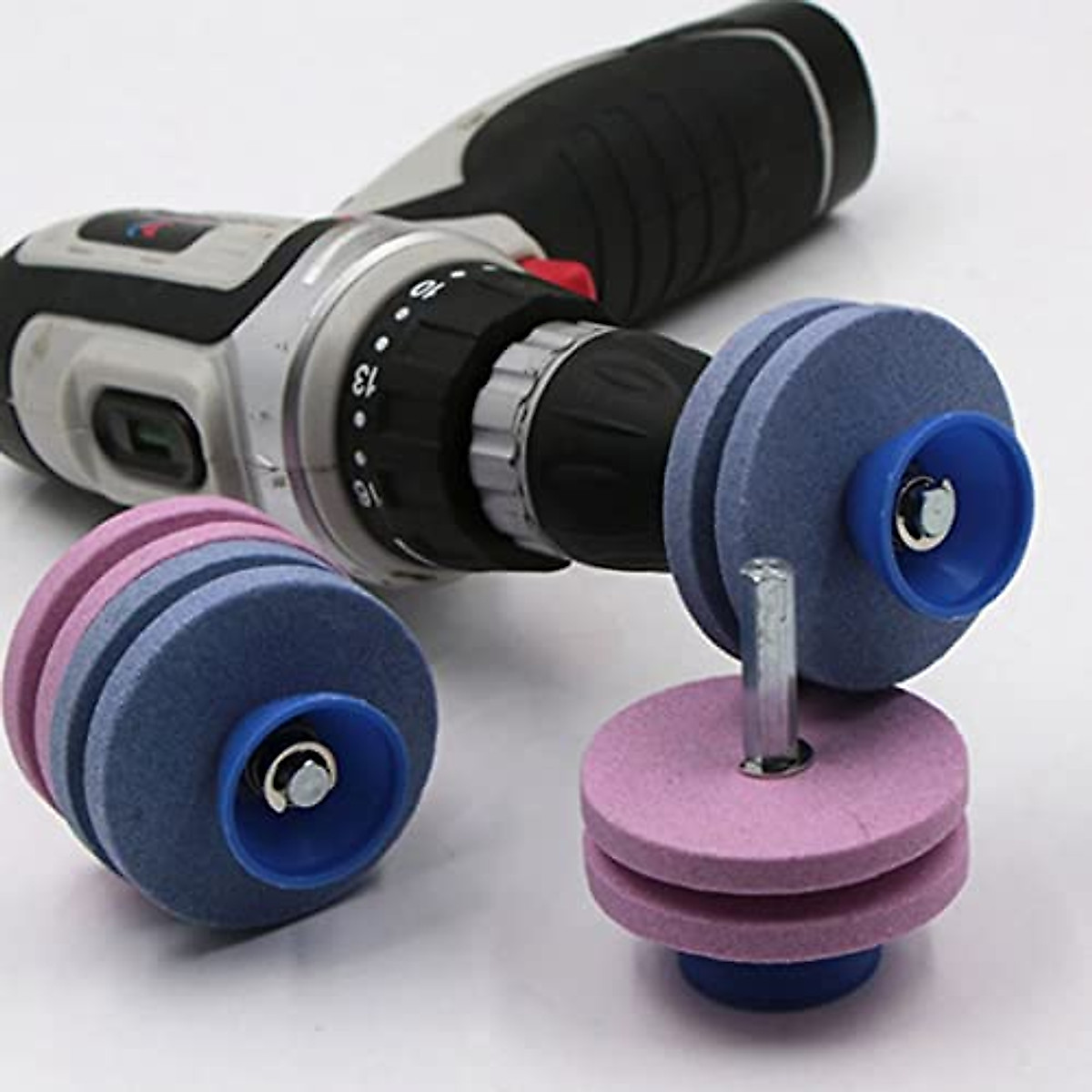 4 Layers Lawn Mower Blade Sharpener for Drill, Lawn Mower Sharpener Rotary Grinding Garden Faster Tool Hand Drill Attachment, Lawn Mower Sharpener Grinder Wheel Stone for Most Power Drill Hand Drill