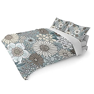 Duvet Cover Sets California King -French Print Flowers-Bedding Comforter Set Breathable SetsSoft Microfiber 3 Pcs