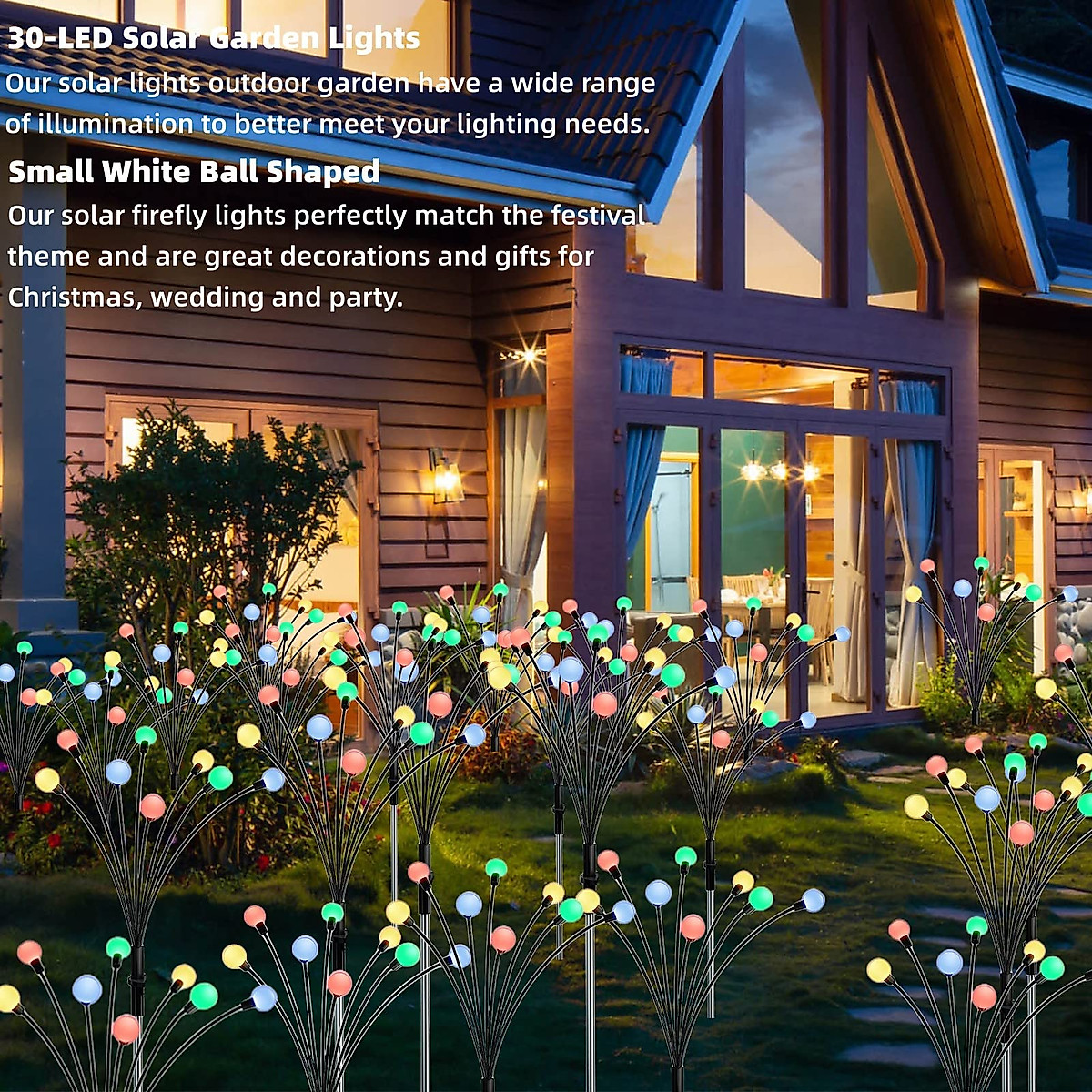 Foreimie 5 Pack Solar Firefly Lights Outdoor Waterproof,Solar Starburst Swaying Lights,2 Modes,30-LED Solar Garden Lights,Christmas Decorative Stake Pathway Lights Landscape Lights (Multicolour)