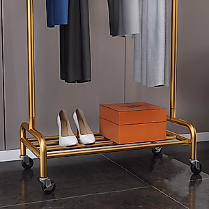 Metal Clothes Rail, Heavy Duty Clothes Rail with 1 Storage Shelf and 1 Clothe Rail, Garment Rail with Wheels, Black/Gold,60/80 * 40 * 160cm(Size:60 * 40 * 160CM,Color:Gold)