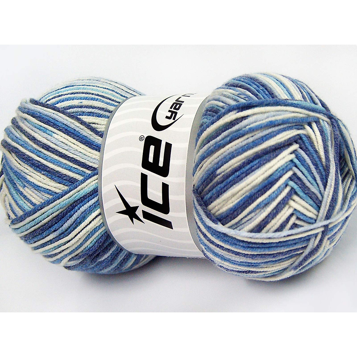 Lot of 4 x 100gr Skeins Ice Yarns Lorena Color (50% Cotton) Yarn Blue Shades White