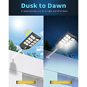 A-ZONE 800W Solar Street Lights Outdoor Waterproof, 80000LM High Brightness Dusk to Dawn LED Lamp, with Motion Sensor and Remote Control, for Parking Lot, Yard, Garden, Patio, Stadium, Piazza