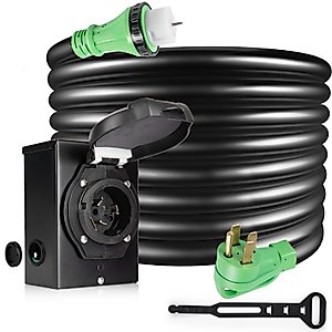 MICOLLY 50 Amp Generator Extension Cord, Power Combo Kit with ELT Listed Power Inlet Box, 125V/250V 50 Amp RV Extension Cord, NEMA14-50P/SS2-50R Twist Lock Connector (15FT)
