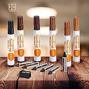 Katzco Total Furniture Repair Kit - Set of 34 - Resin Repair Wood Filler, Brushes, Markers with Plastic Scraper - for Stains, Scratches, Wood Floors, Tables, Desks, Carpenters, Bedposts