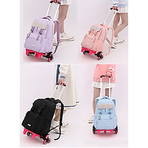 Rolling Backpack for Girls Boys with Wheels Solid Color Kids Trolley School Bag Wheeled Bookbag