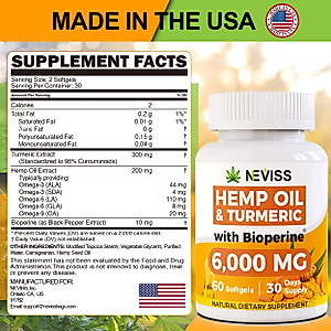 2 Pack Hēmp Oil Capsules with Turmeric - Organic Hēmp Softgels Pills with Turmeric Curcumin, Black Pepper - Vegan Omega 3 & 6 Supplement - Extra Strength & Absorption - Made in USA - 120 Softgels