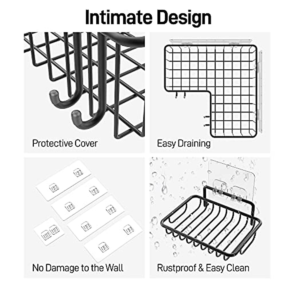 AAUU Corner Shower Caddy Shelf, 3 Sets Adhesive Bathroom Basket Shelf with Hooks, Soap Dish Holder for Toilet, Dorm and